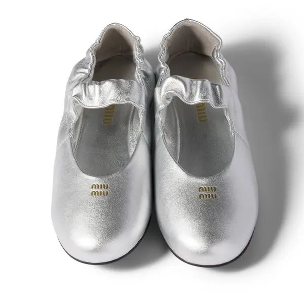 Miu Miu Ruched Nappa Leather Ballerinas - Silver