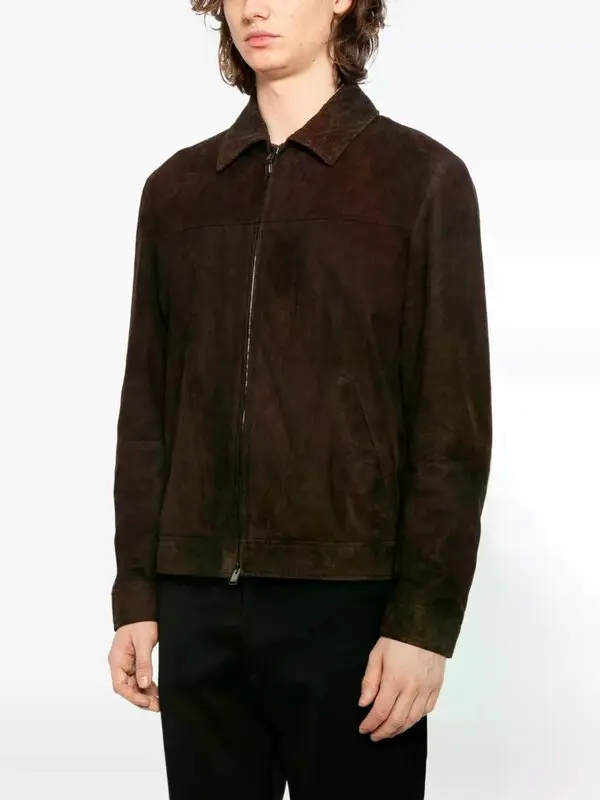 Canali Suede Zip Jacket - Brown