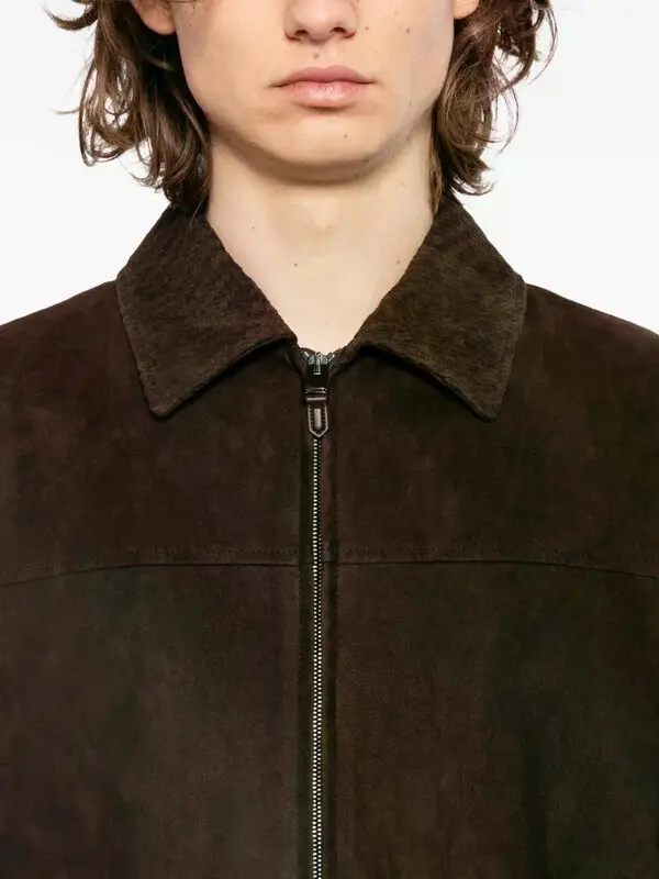 Canali Suede Zip Jacket - Brown