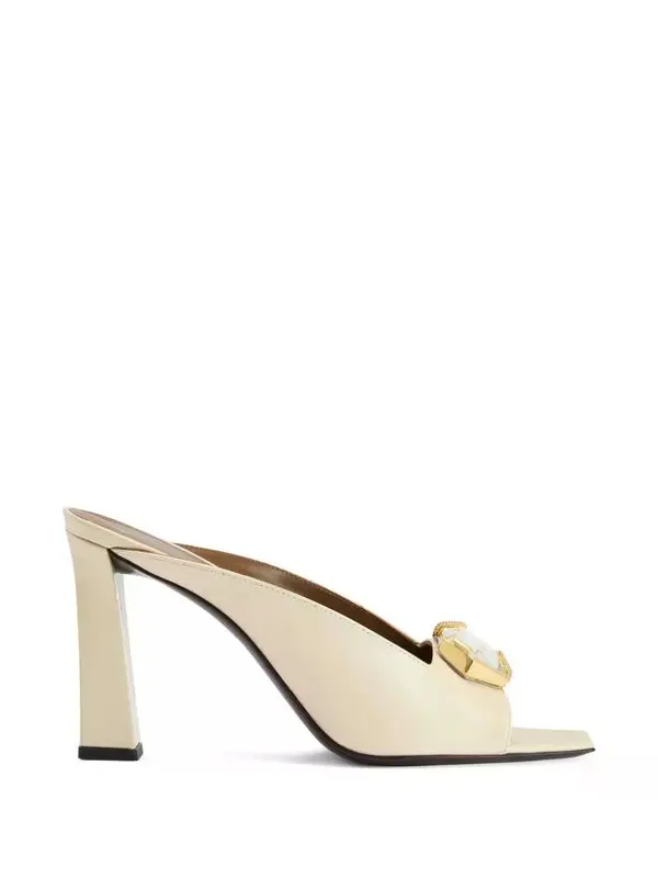 GIUSEPPE ZANOTTI Square-toe Sandals With Metal Brooches - Neutrals
