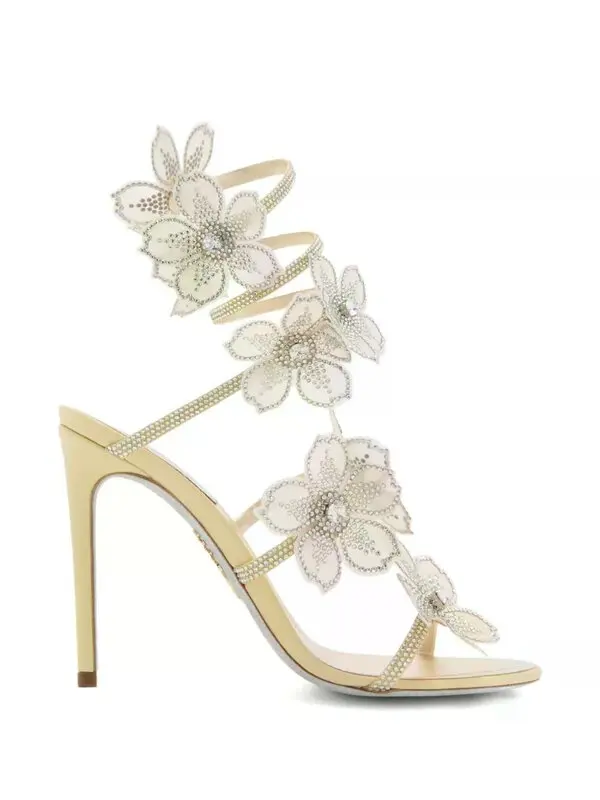 Rene Caovilla Floral-embellished Spiral Sandals - Neutrals