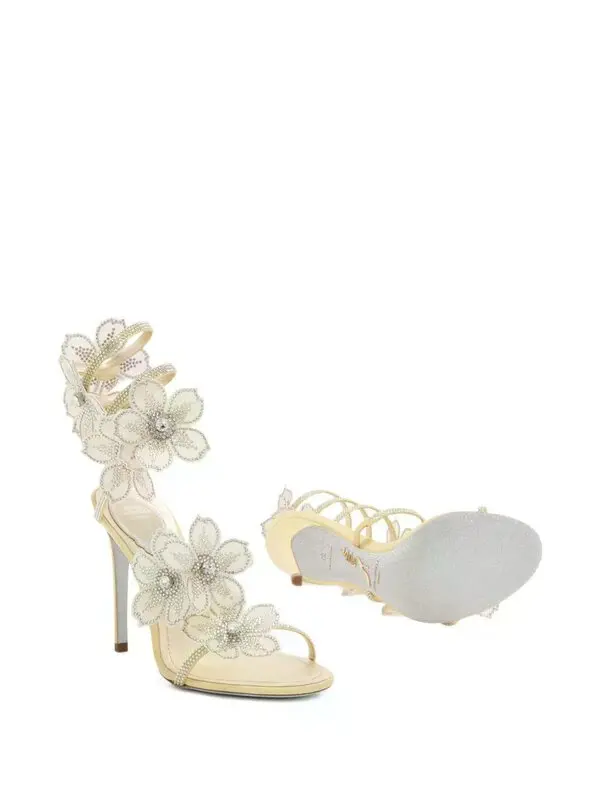 Rene Caovilla Floral-embellished Spiral Sandals - Neutrals
