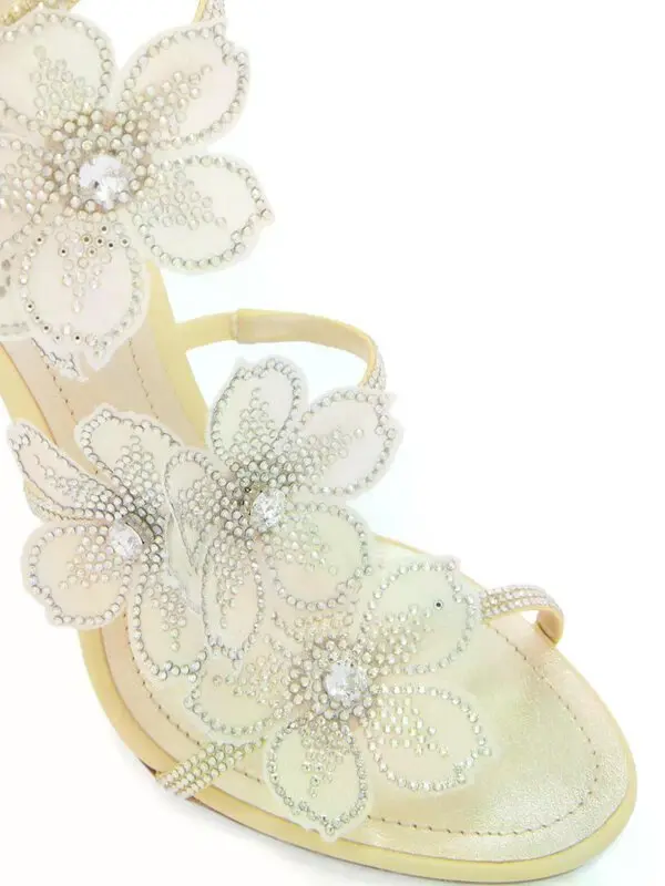 Rene Caovilla Floral-embellished Spiral Sandals - Neutrals