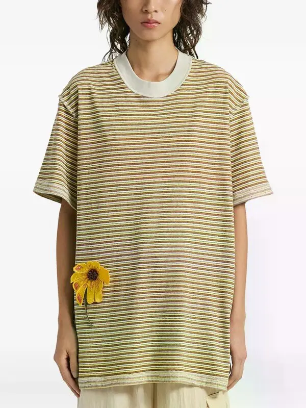 SONG FOR THE MUTE Striped T-shirt With Flower Detail