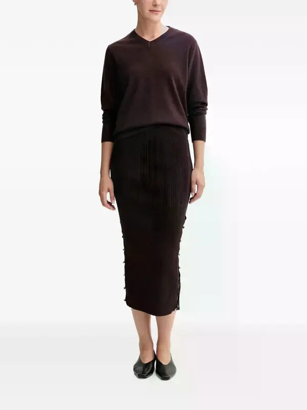 SESSUN Ribbed Button Detailed Midi Skirt