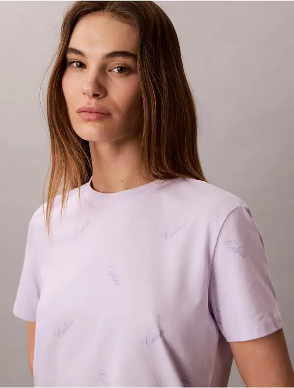 Calvin Klein Allover Script Logo Classic T-shirt - Island Lilac