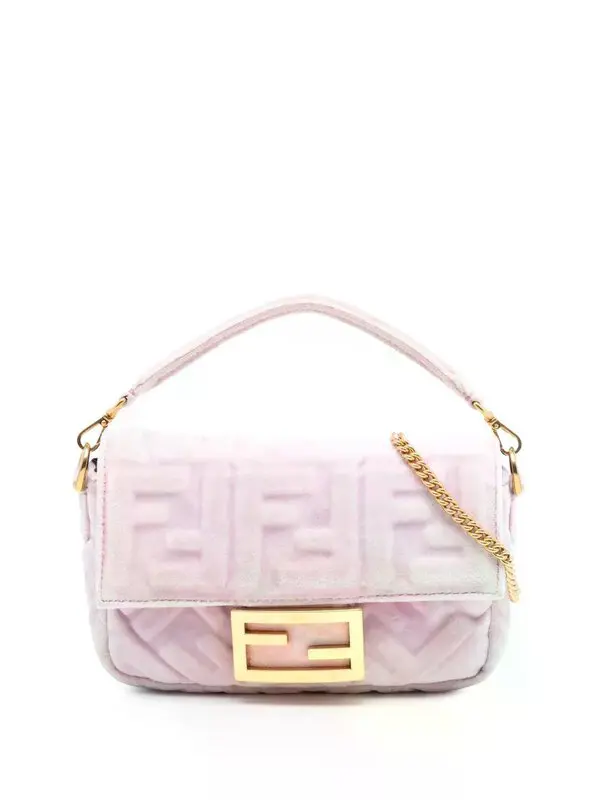 Fendi Mini Zucca Embossed Velvet Baguette Satchel