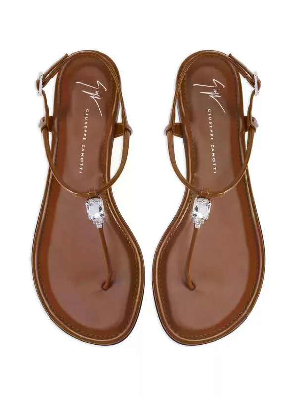 GIUSEPPE ZANOTTI Maeeve Rhinestone Flat Sandals - Brown