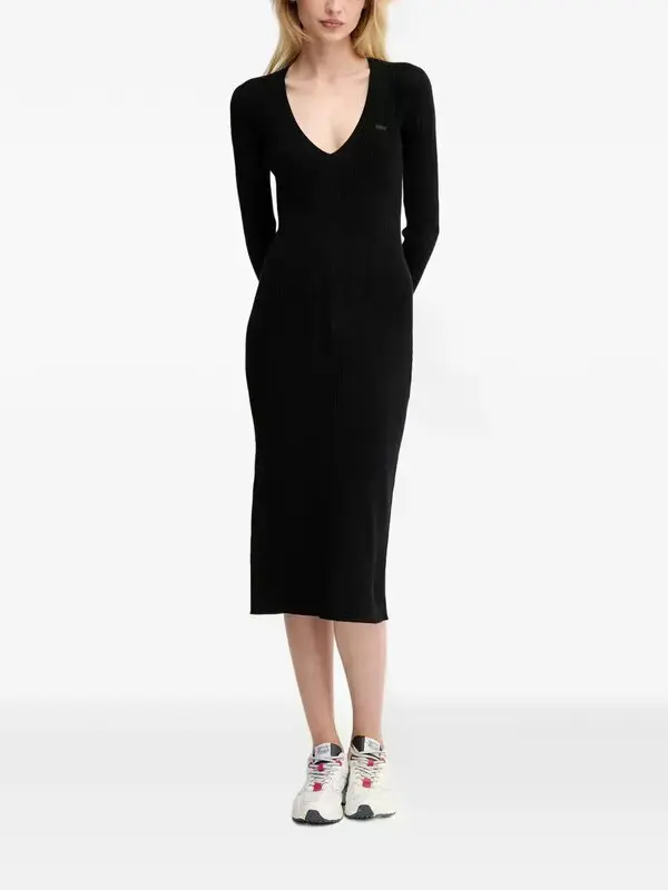 Lacoste V-neck Ribbed Midi Dress