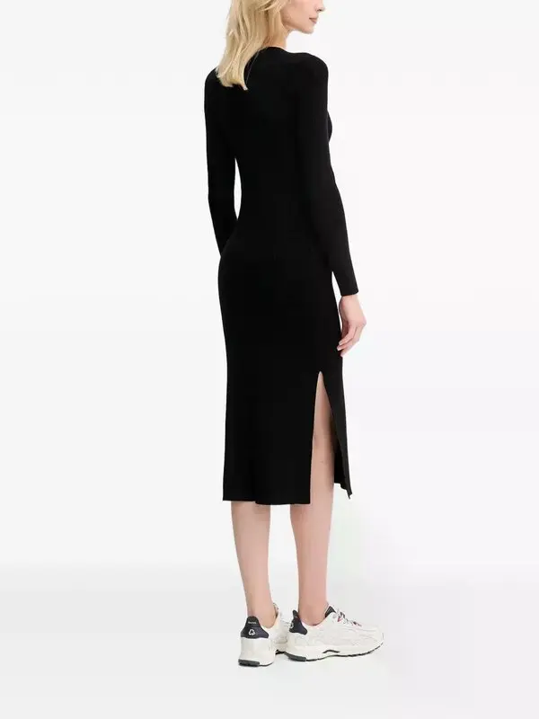 Lacoste V-neck Ribbed Midi Dress