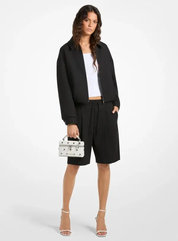 Michael Kors Stretch Wool Blend Twill Bomber Jacket