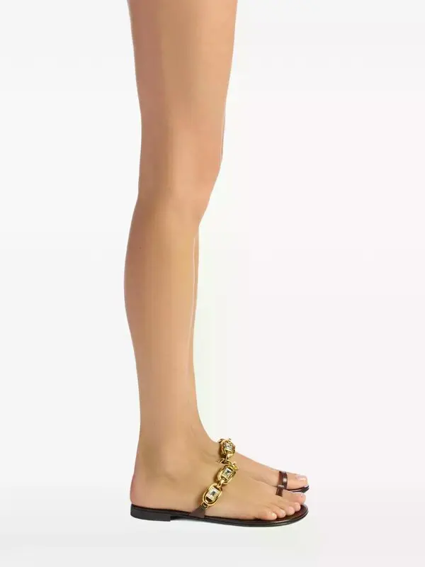 GIUSEPPE ZANOTTI Insomnya Crystal Flat Sandals - Brown