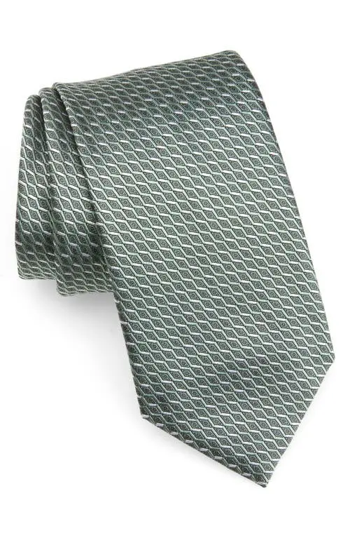 Brioni Geo Jacquard Silk Tie - Loden/lead