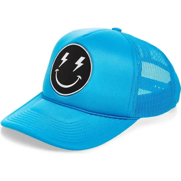 LOCAL BEACH Bolt Smiley Face Trucker Hat - Neon Blue
