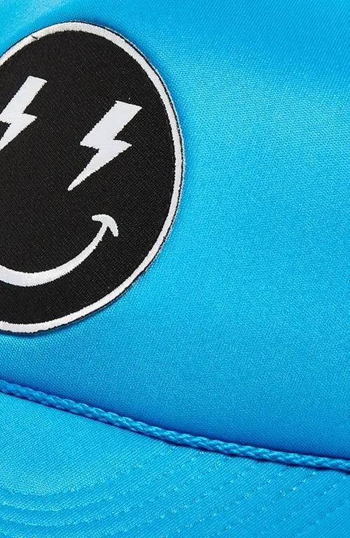 LOCAL BEACH Bolt Smiley Face Trucker Hat - Neon Blue