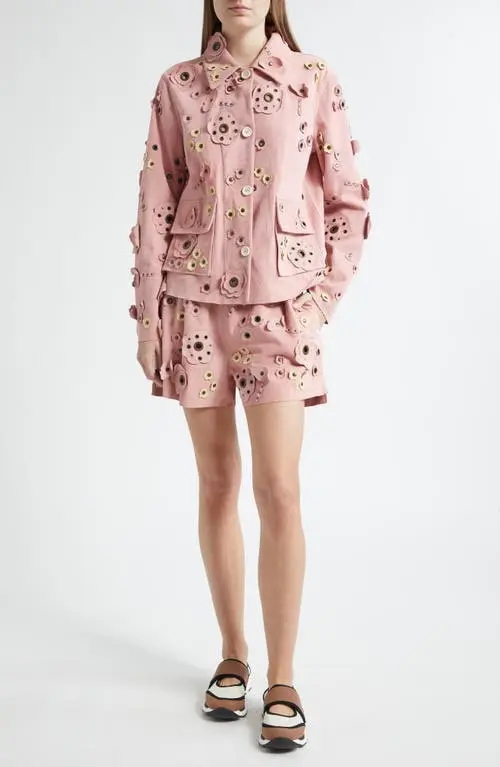 Marni Floral Appliqué Suede Cargo Jacket