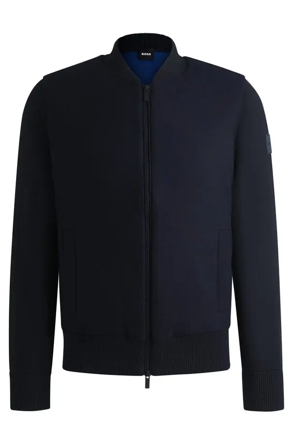 BOSS Regular-fit Zip-up Jacket With Padded Front Panel - Dark Blue