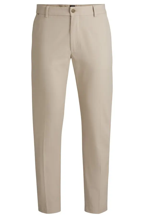 BOSS Regular-fit Trousers In Micro-patterned Stretch Cotton - Light Beige