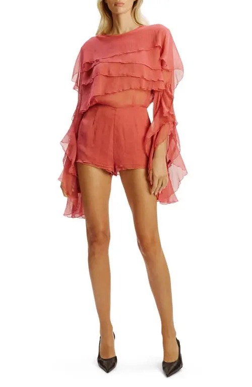 Bardot Carson Ruffle Chiffon Romper - Rose