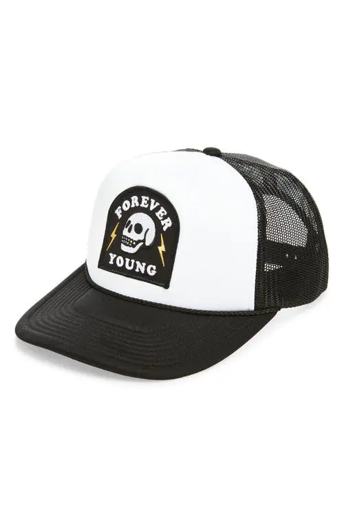 LOCAL BEACH Forever Young Patch Trucker Hat - Black/white