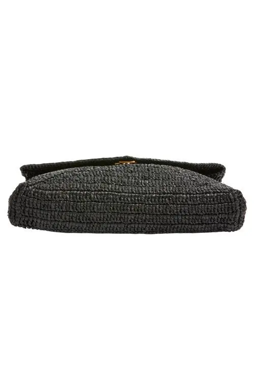Saint Laurent Large Cassandre Raffia Envelope Clutch - Noir