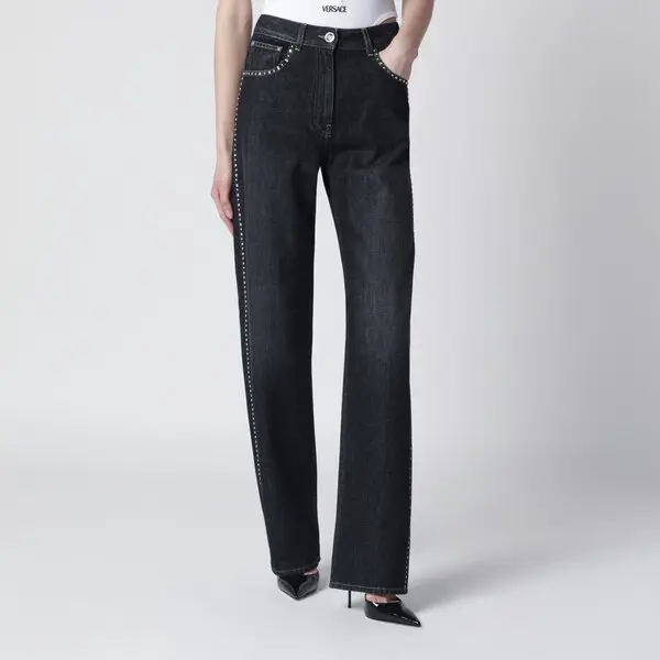 Versace Studded And Crystal-embellished Jeans - Black