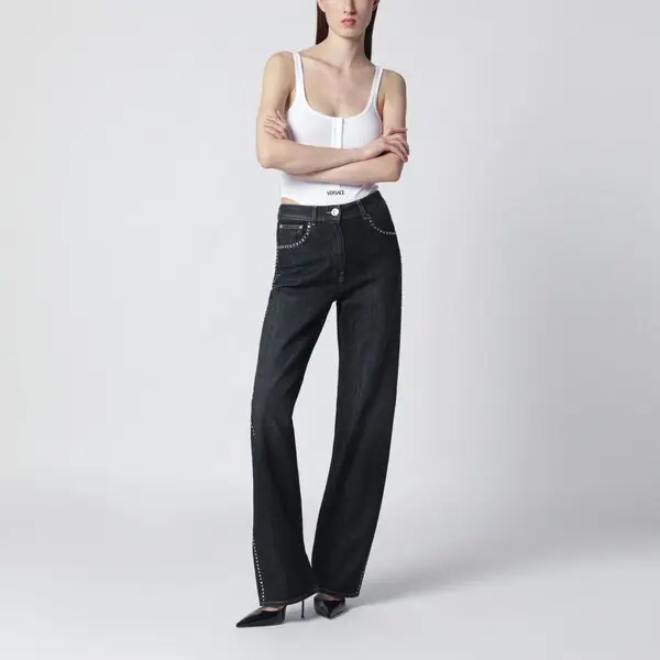 Versace Jeans With Studs And Crystals - Black