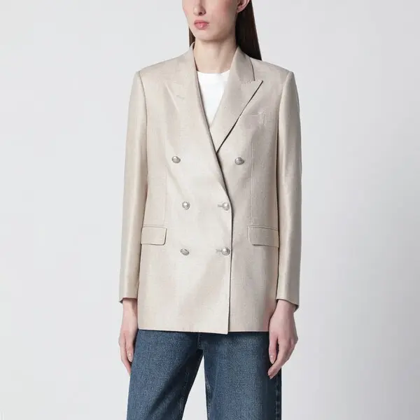 Tagliatore Silk Double-breasted Jacket - Beige