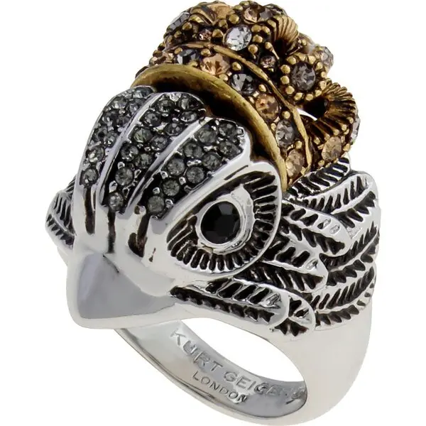 Kurt Geiger Crowned Eagle Cocktail Ring - Rhodium/crystal