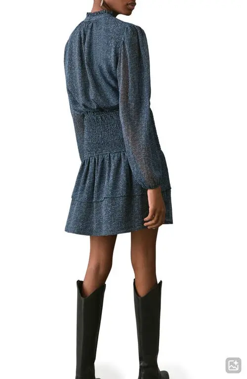 Mango Ruffle Smocked Waist Long Sleeve Dress