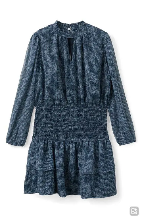 Mango Ruffle Smocked Waist Long Sleeve Dress