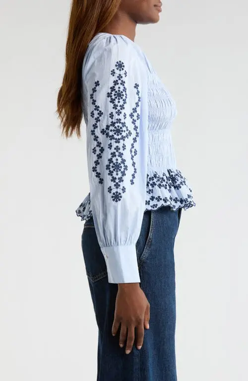 Rails Tabi Embroidered Smocked Cotton Top