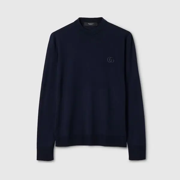 Gucci Knit Wool Sweater With Double G Embroidery - Blue