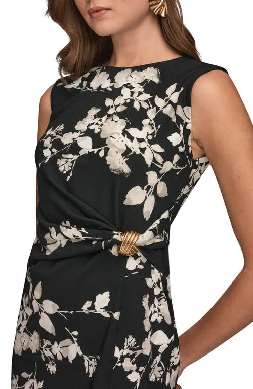 Donna Karan New York Floral Side Ruched Sheath Dress - Black Multi