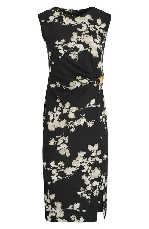 Donna Karan New York Floral Side Ruched Sheath Dress - Black Multi