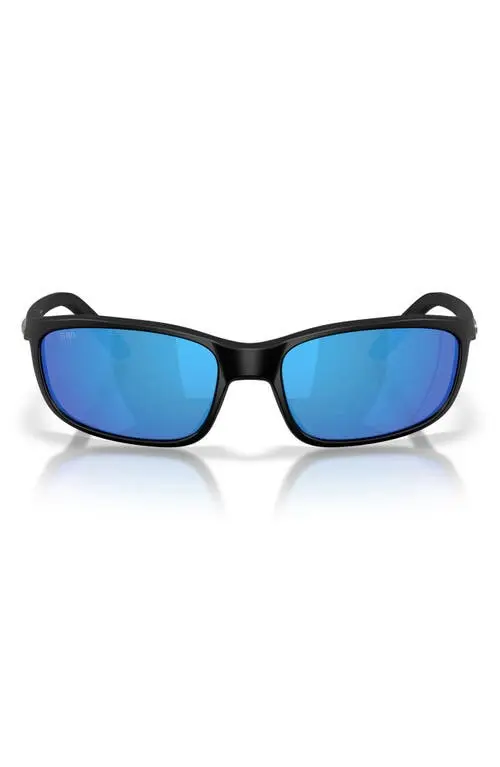 COSTA DEL MAR Brine Ii 59mm Polarized Rectangular Sunglasses - Matte Black/blue Mirror 580g