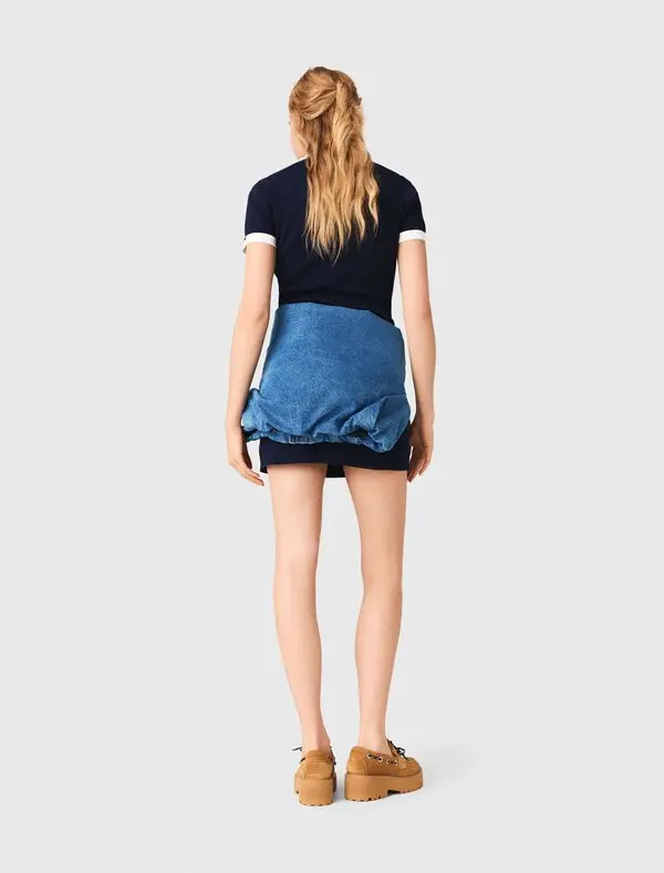 Maje Blue Rib Knit Polo Dress With White Contrast Trim - Navy