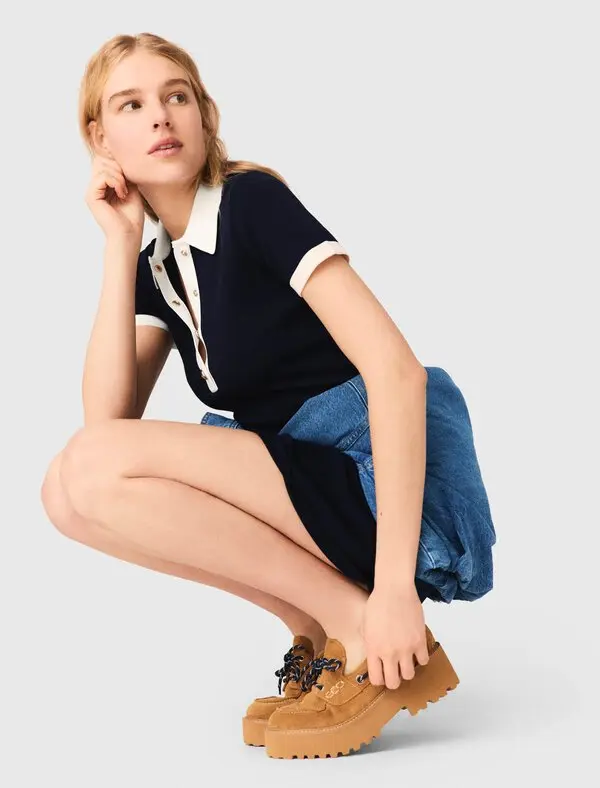 Contrast-trim Polo Dress - Navy