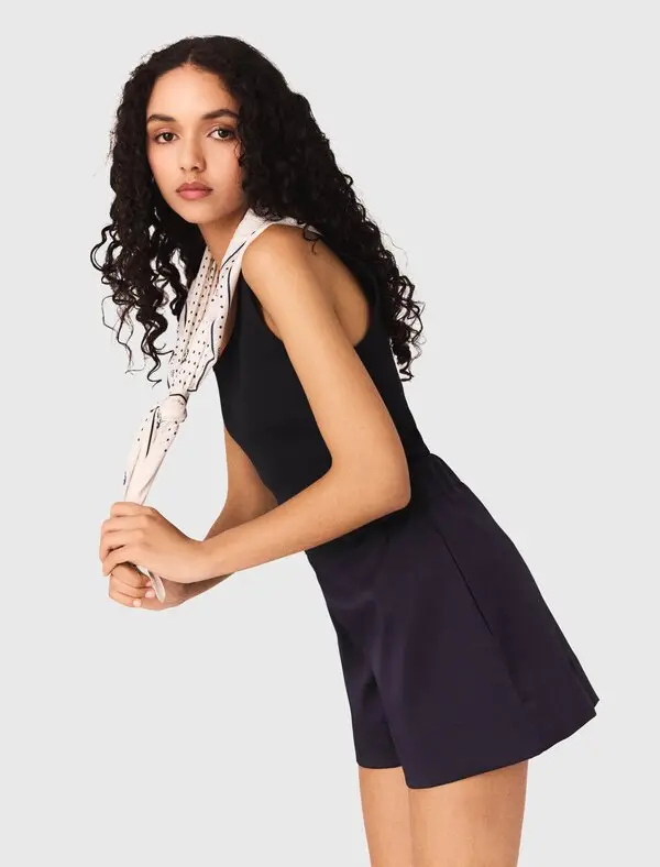 Maje Polyester Satin Shorts With Faux Leather Belt