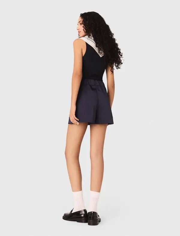 Maje Polyester Satin Shorts With Faux Leather Belt