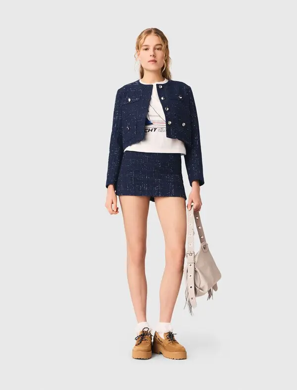 Maje Cotton Short Jacket With Patch Pockets - Navy