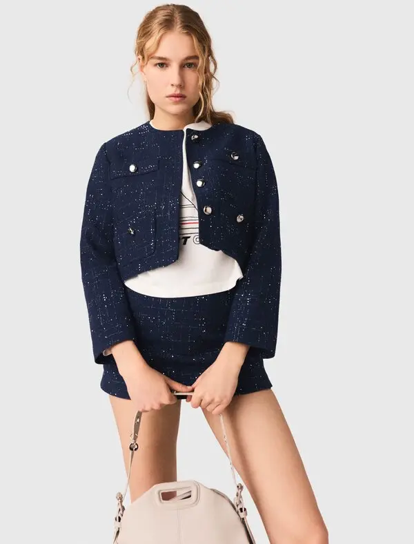 Maje Cotton Short Jacket With Patch Pockets - Navy