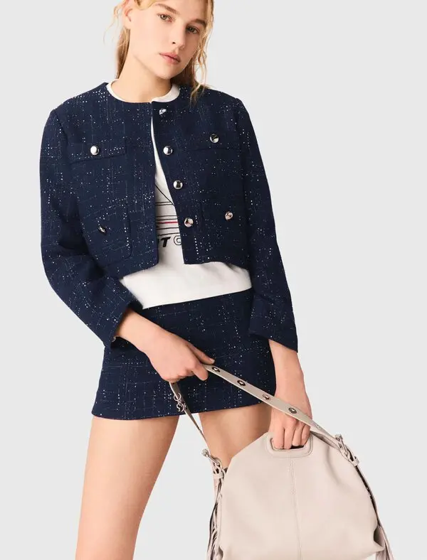 Maje Cotton Short Jacket With Patch Pockets - Navy