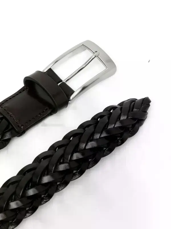 Canali Braided Leather Belt With Silver-tone Buckle - Black