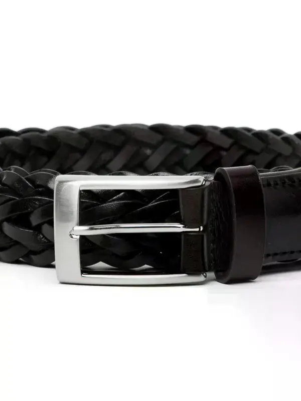 Canali Braided Leather Belt With Silver-tone Buckle - Black
