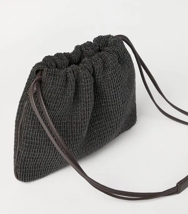 Brunello Cucinelli Leather Embellished Drawstring Cross-body Bag