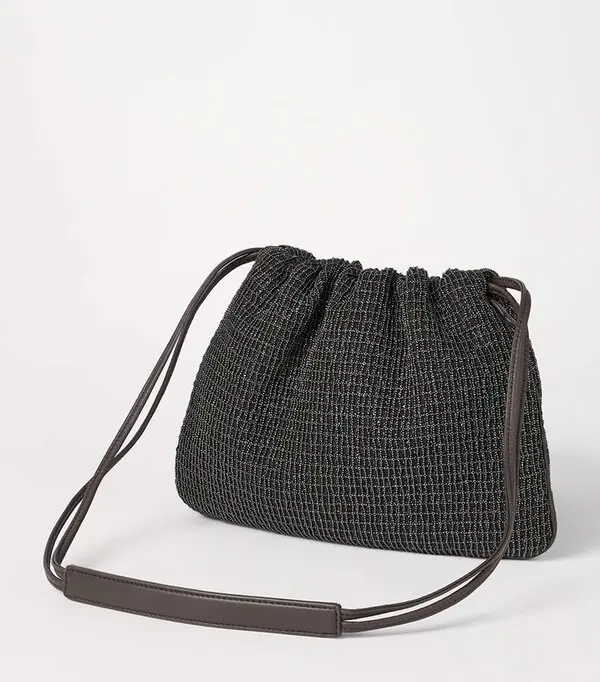 Brunello Cucinelli Leather Embellished Drawstring Cross-body Bag