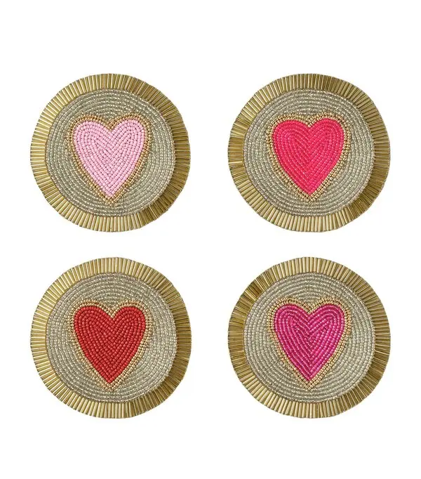 JOANNA BUCHANAN Beaded Heart Coasters - Red