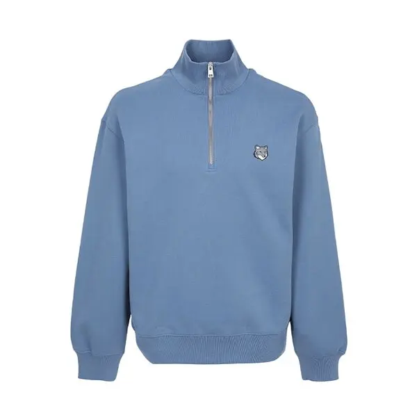 Maison Kitsuné Fox Head Half Zip Up Sweatshirt - Blue
