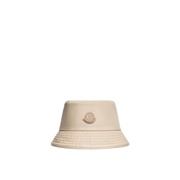 Moncler Leather Logo Bucket Hat - Beige